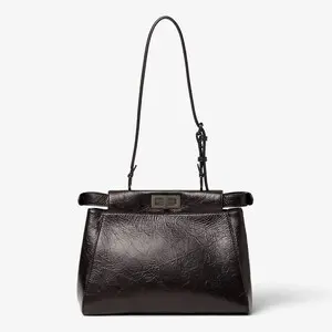 Fendi My Peekaboo Small Crackled Black Leather Bag